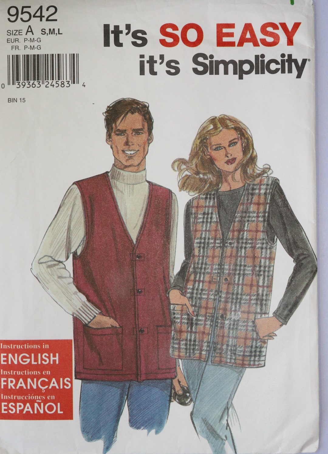 Simplicity 9542. Vest Pattern. Men's Vest Pattern. Womens' Vest Pattern. Easy Sew Fleece Vest ...