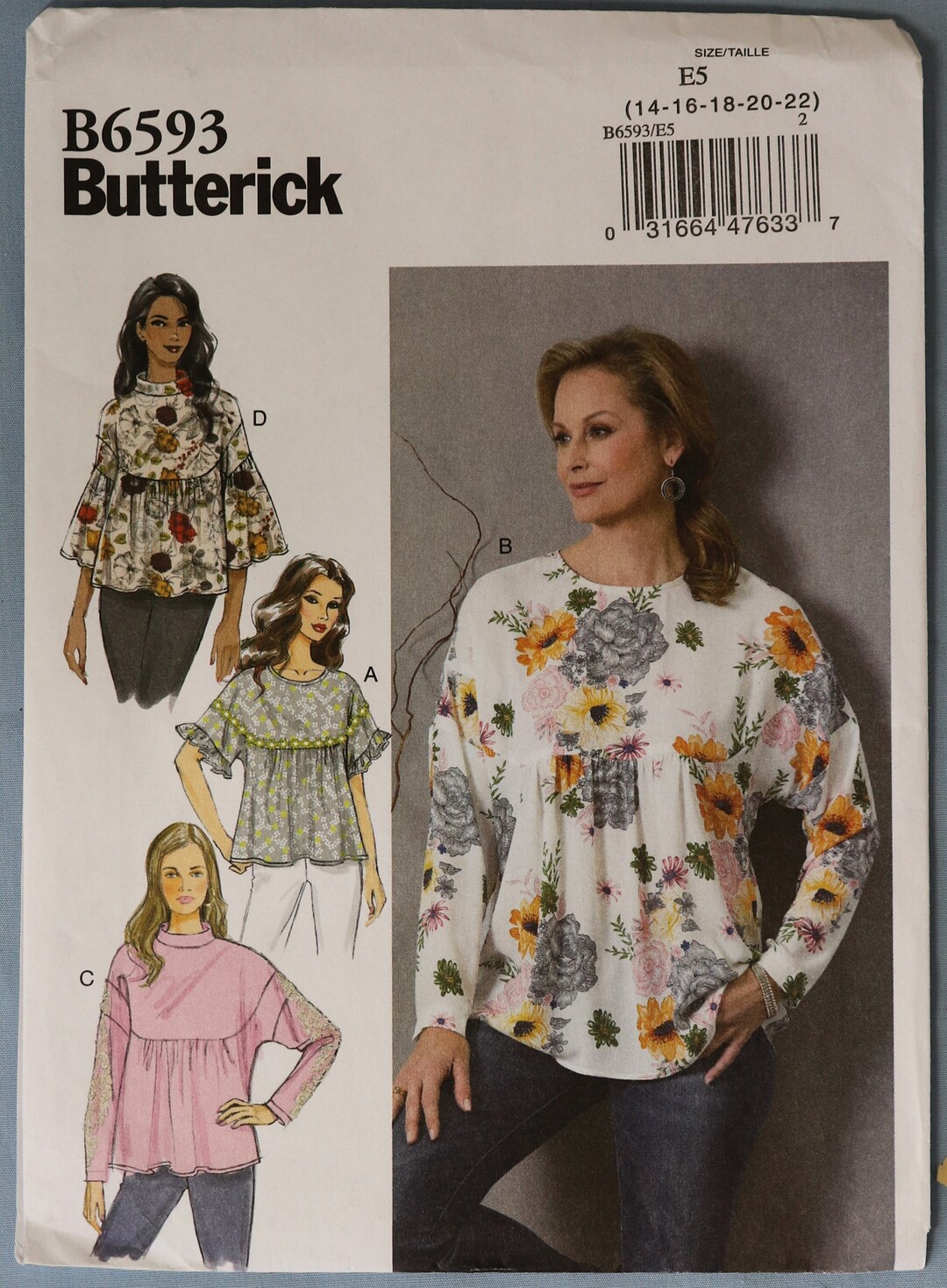Butterick 6593. Women's Tops Pattern. Loose Fit Pullover Tops Pattern ...