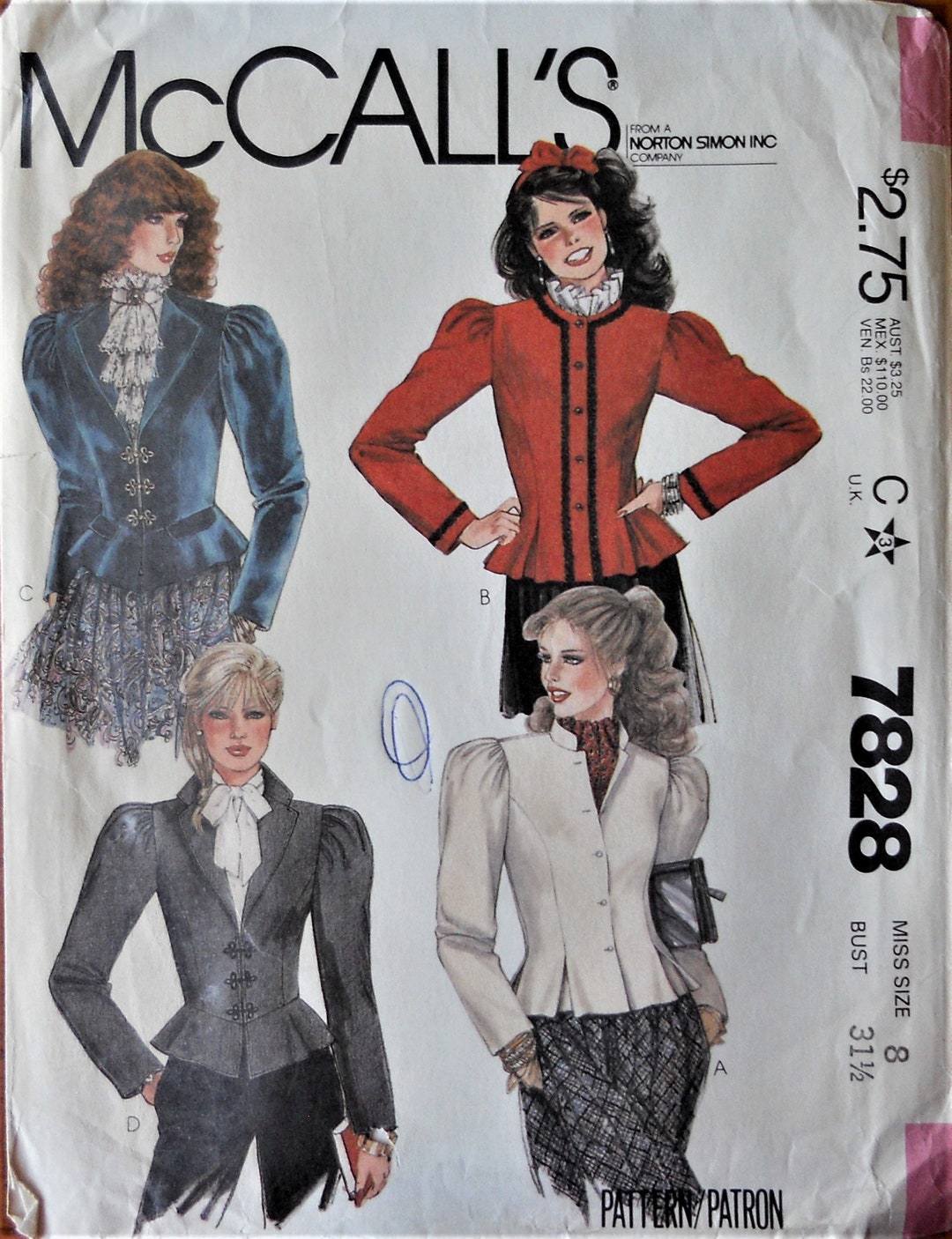 Mccall's 7828. Misses Jacket Pattern. Vintage 1981 Lined Fitted Jacket ...