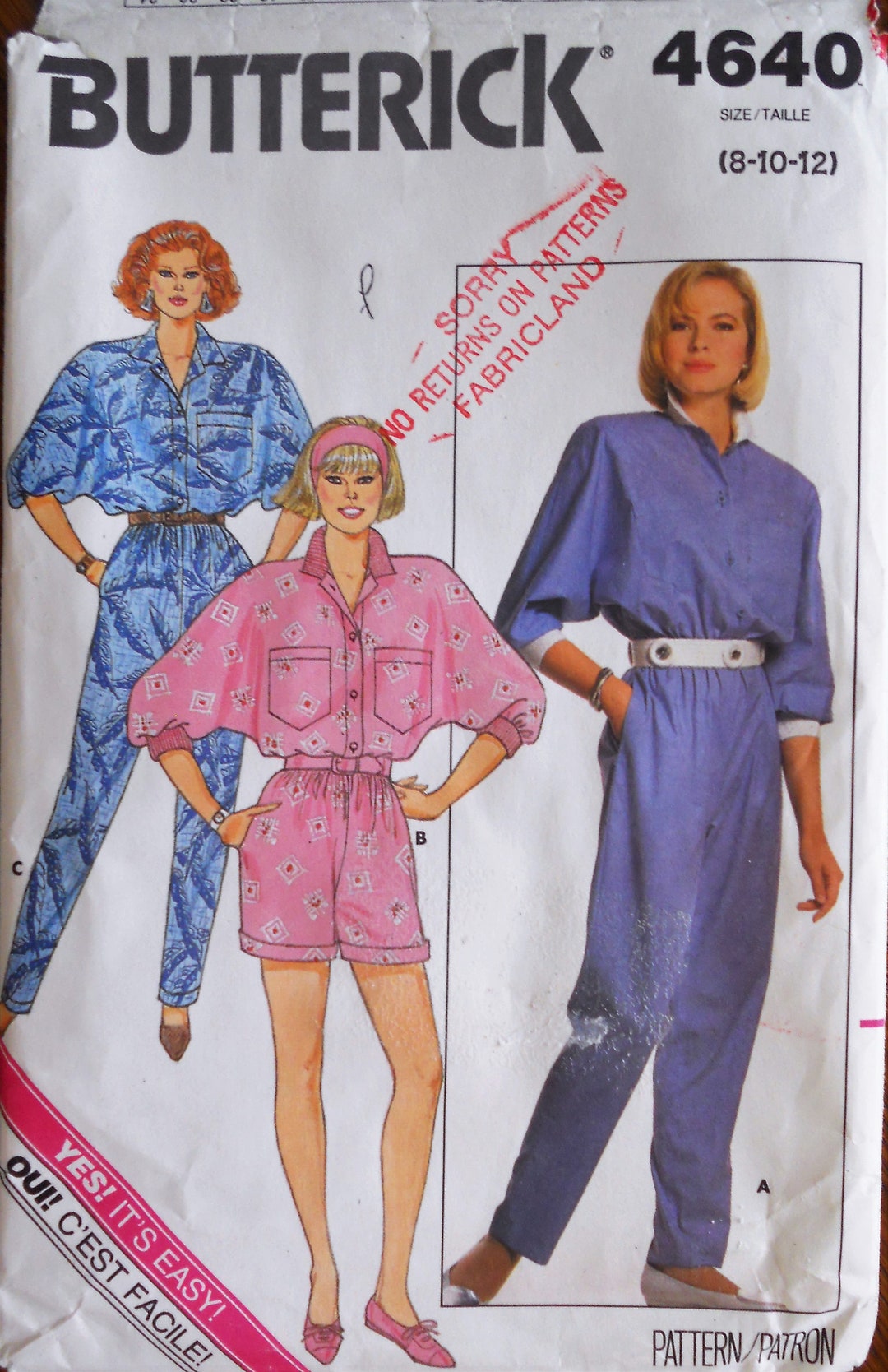 Butterick 4640. Misses Jumpsuit Pattern. Vintage 1987 Jumpsuit and ...