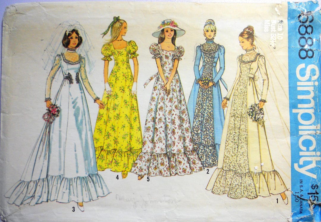 Simplicity 6888. Bridal Gown Pattern. Vintage 1975 Prairie Wedding ...