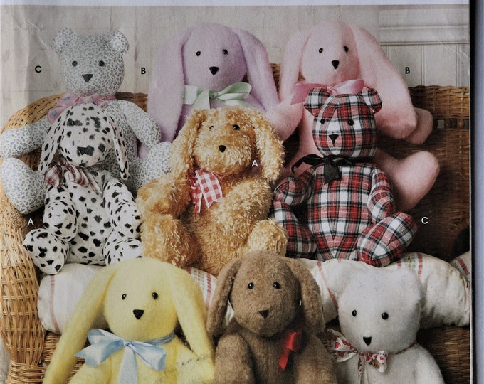 Simplicity 9524. Bear, Bunny, Dog Pattern. Stuffed Bunny, Dog, Bear 14 ...