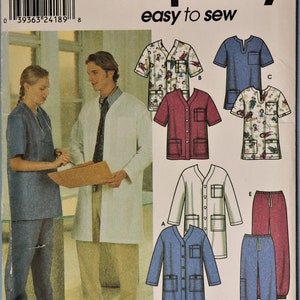 Simplicity 9334. Scrubs and Lab Coat Pattern. Mens and Womens Scrubs Tops, Pants Pattern. Unisex ...