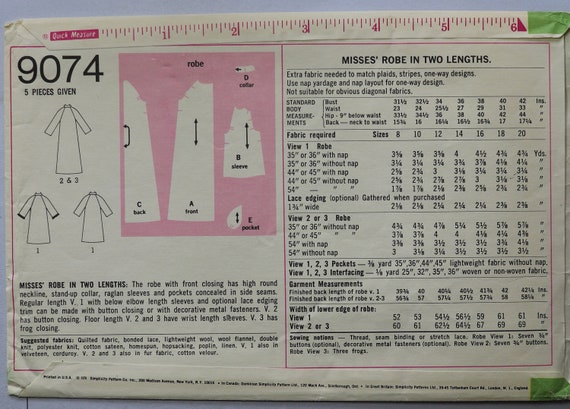 Vintage 1969 A line robe or house dress in two lengths SZ 10 Misses ...