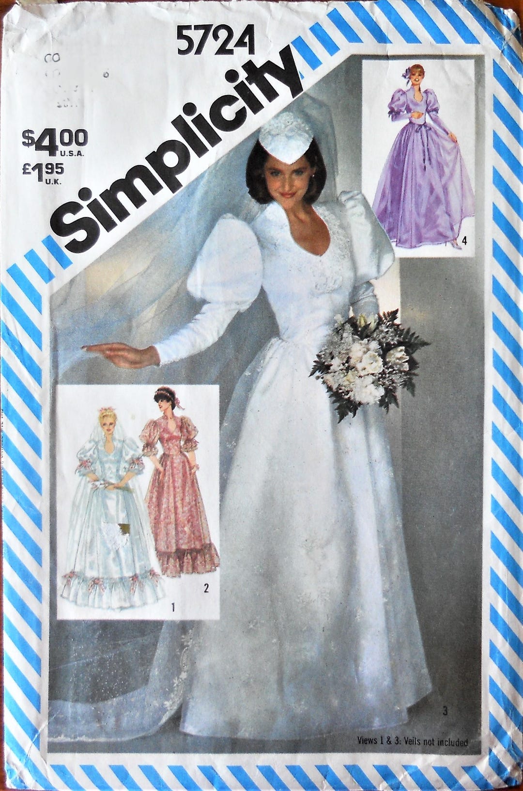 Simplicity 5724. Misses Bridal Gown Pattern. Vintage 1982 Wedding Dress ...