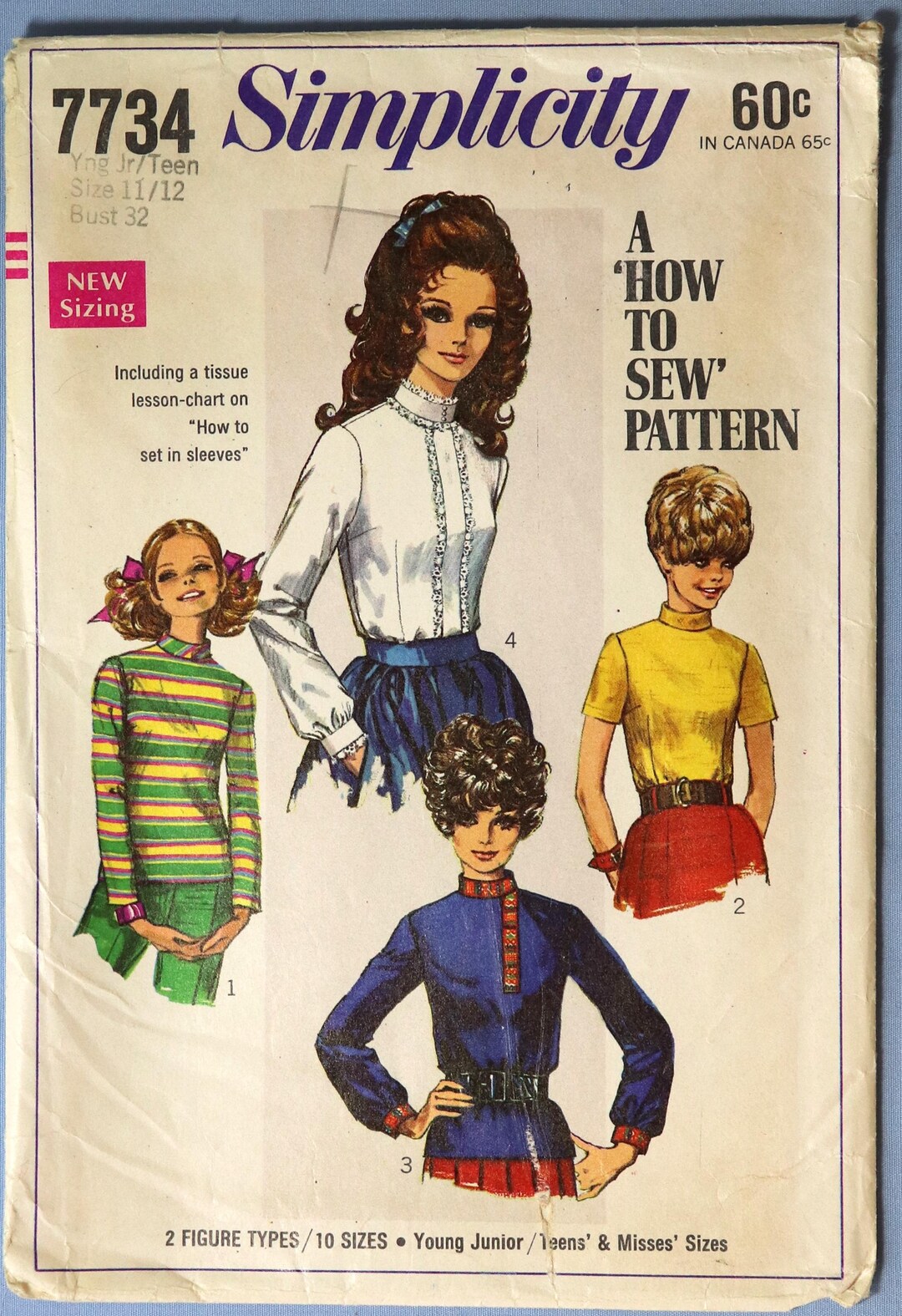 Simplicity 7734. Vintage 1968 Blouse Pattern. 1968 Semi Fit Blouse With ...
