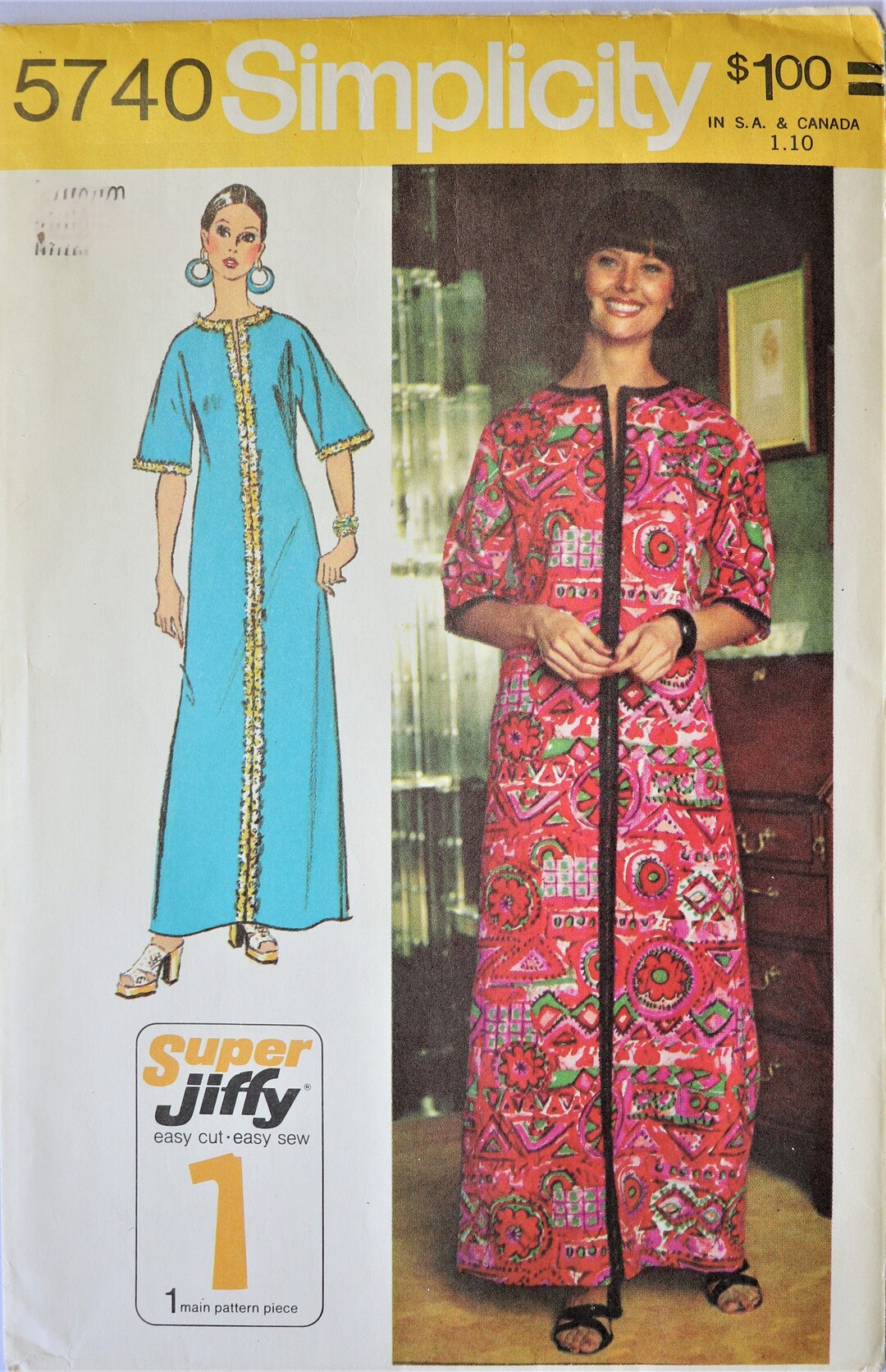 Simplicity 5740. Misses Caftan Pattern. Vintage 1973 Jiffy Caftan ...