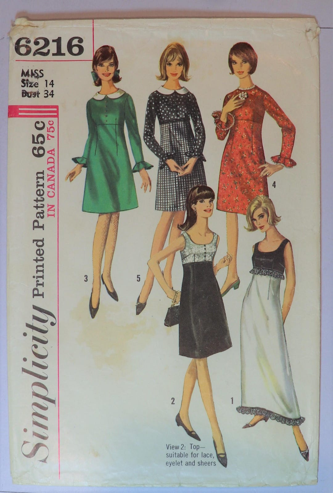 Simplicity 6216. Misses Dress Pattern. Vintage 1965 Empire Waist Dress ...
