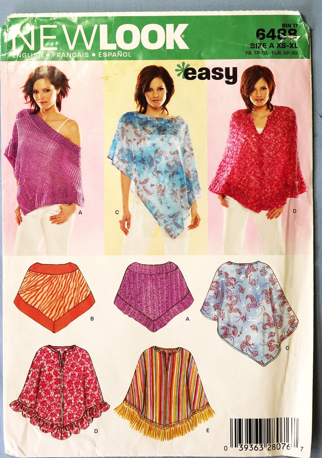 New Look 6488. Misses Poncho Pattern. Easy Ponchos Pattern. Knit off ...