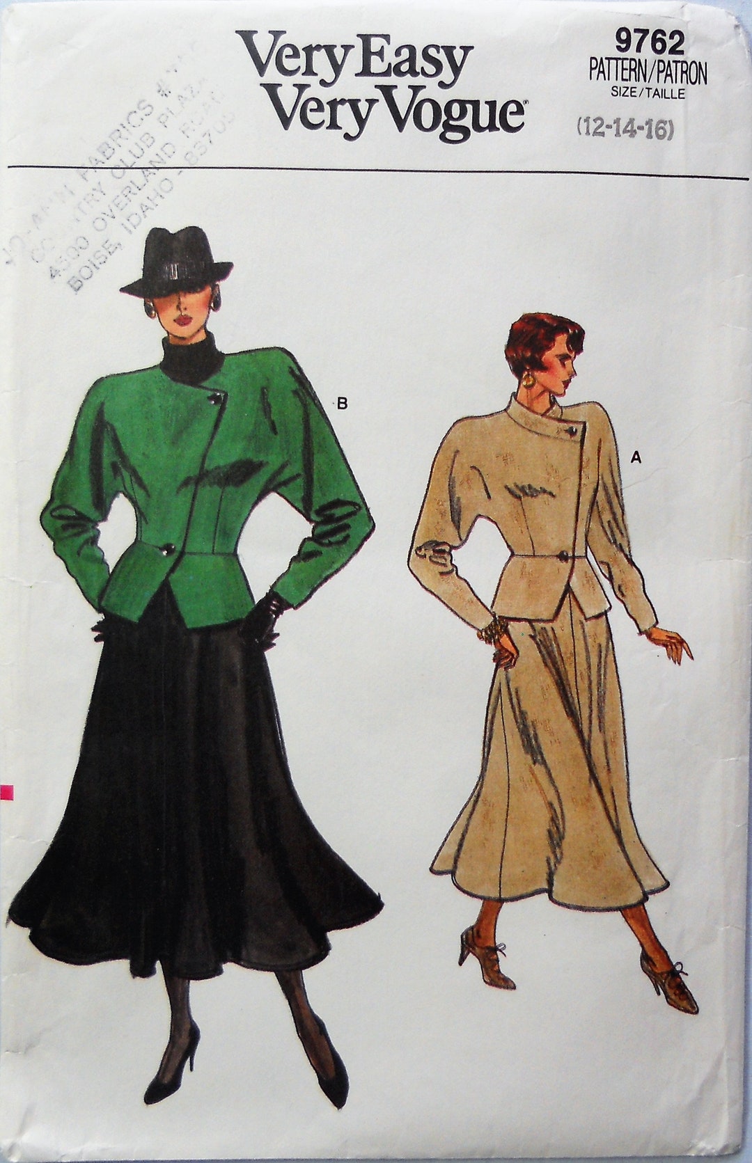 Vogue 9762. Misses Jacket and Skirt Pattern. Vintage 1986 Jacket and ...