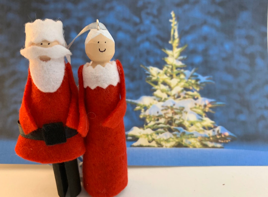 Santa and Mrs. Clause Clothespin Ornament Set - Etsy