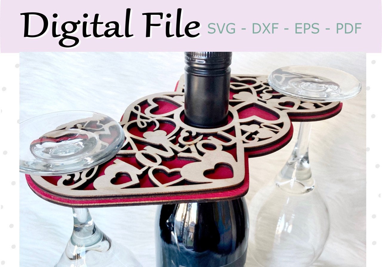 Wine Butler Svg, Valentine Wine Caddy Digital File, Wine Glass Bottle ...