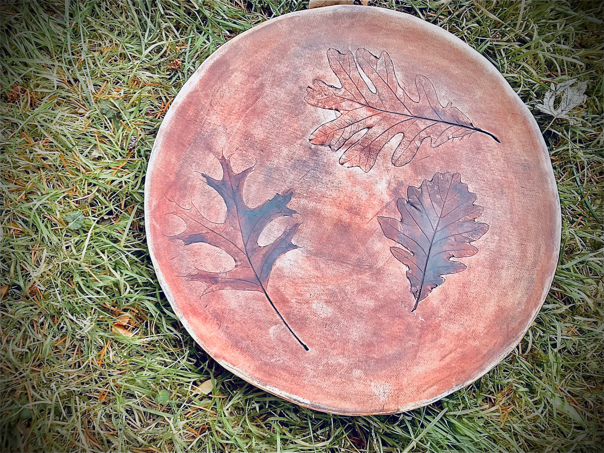 3 Different Species of Oak Leaves Decorate This 9 1/2" Shallow Bowl ...