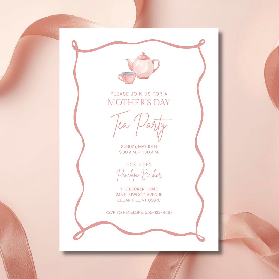 Mother's Day Tea Party Invitation Template, Mothers Day Pink Tea Party ...
