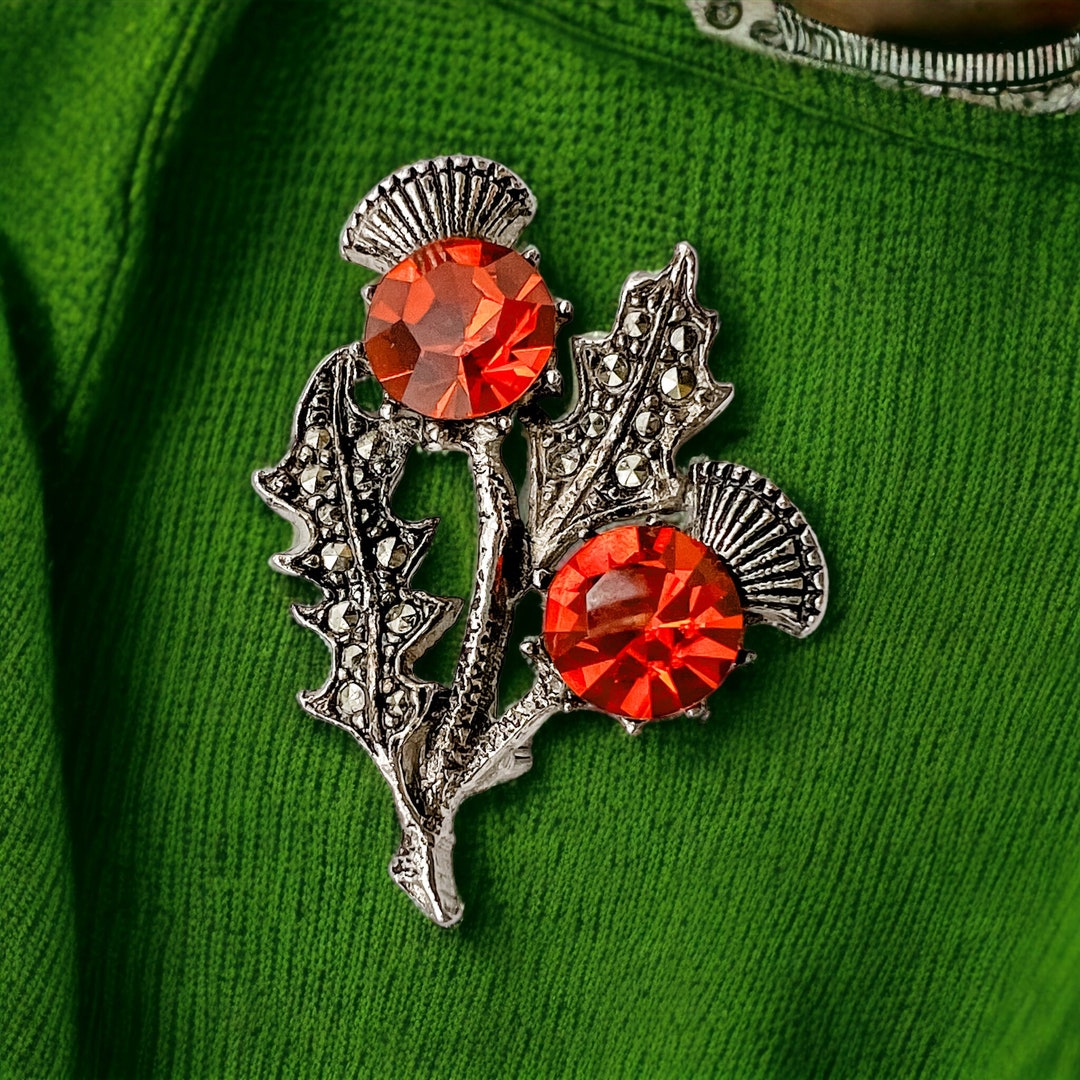 Miracle Jewelry Scottish Thistle Brooch With Amber-colored Crystals ...