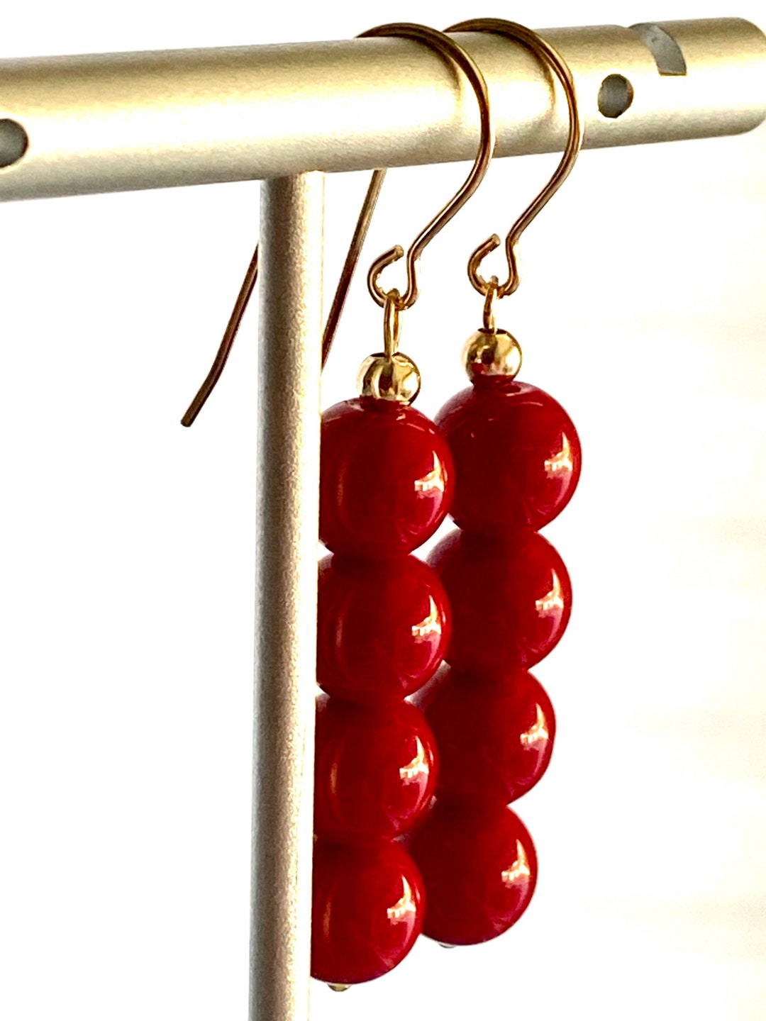 Dark Red Crystal Drop Earrings Gold Filled Hooks - Etsy