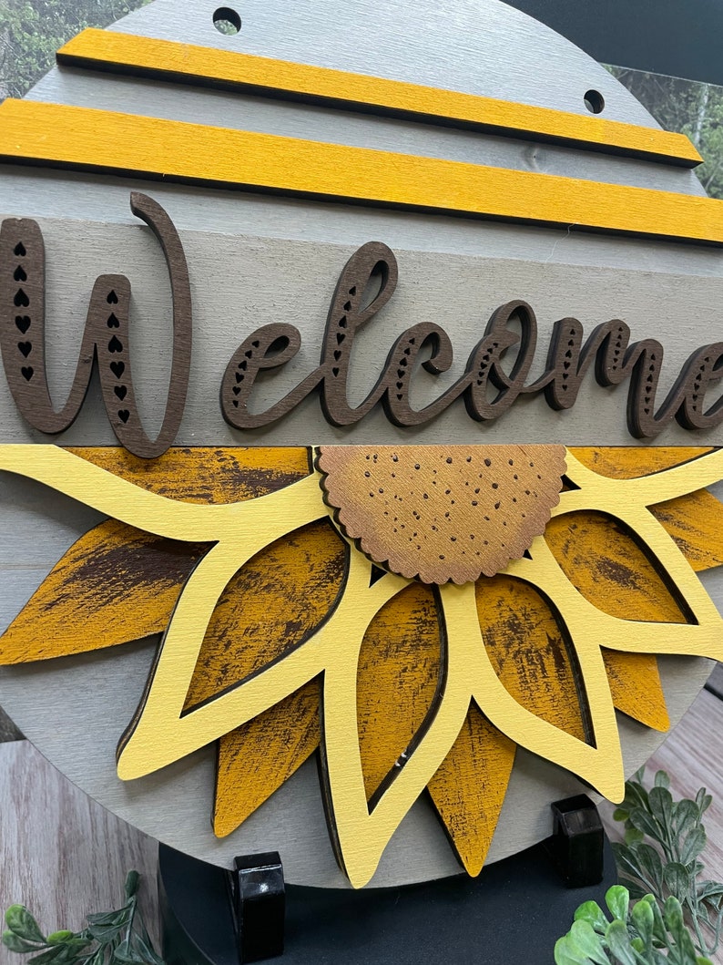 Sunflower Welcome Sign Door Sign Wall Decor Door Decor - Etsy