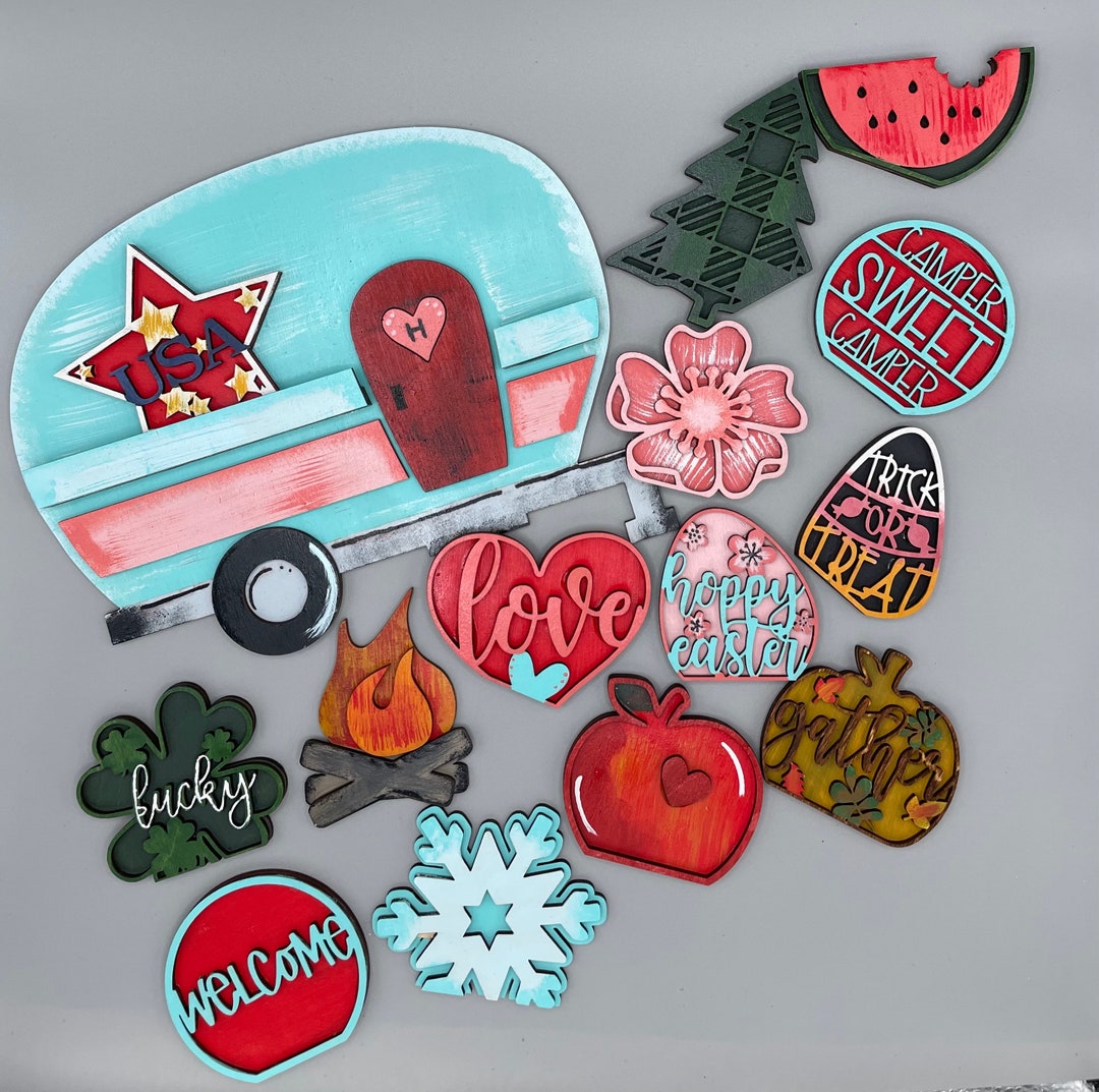 Camping Welcome Sign, Camping Interchangeable Sign, Seasonal Sign, Wood ...