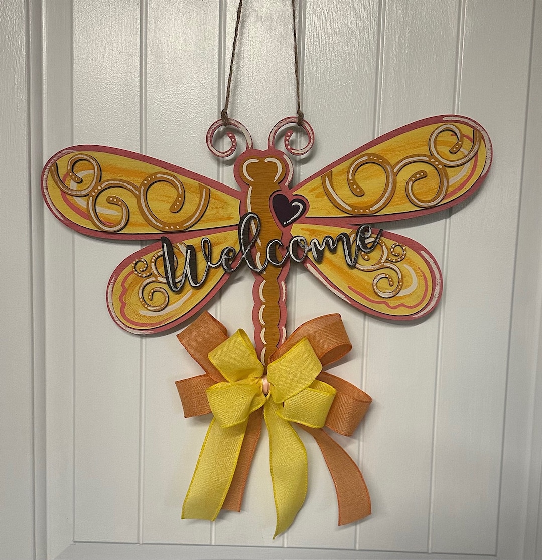 Dragonfly Welcome Sign, Dragonfly Door Hanger, Dragonfly Sign ...