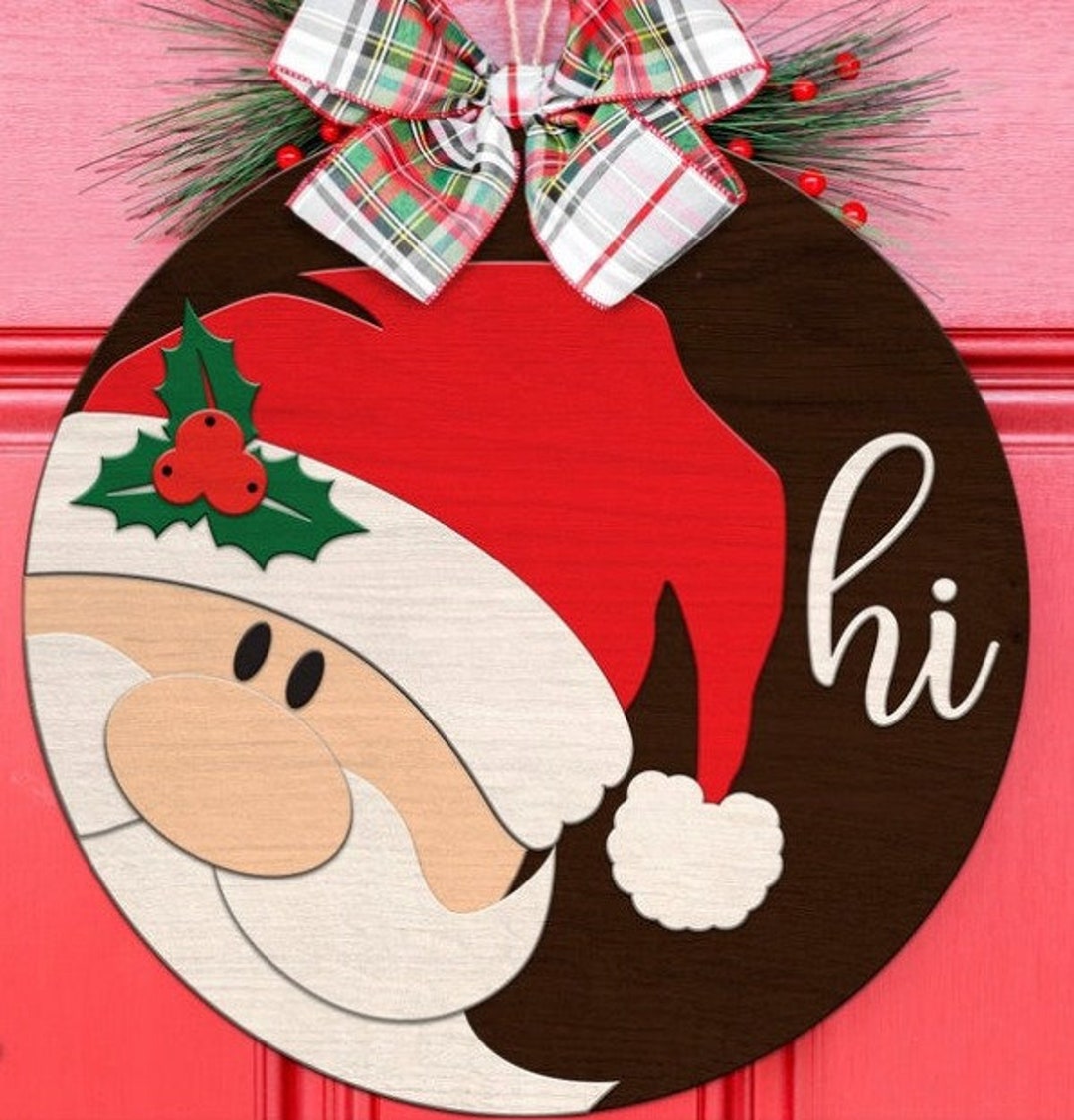 Santa Door Hanger, Santa Welcome Sign, Christmas Door Hanger, Christmas ...