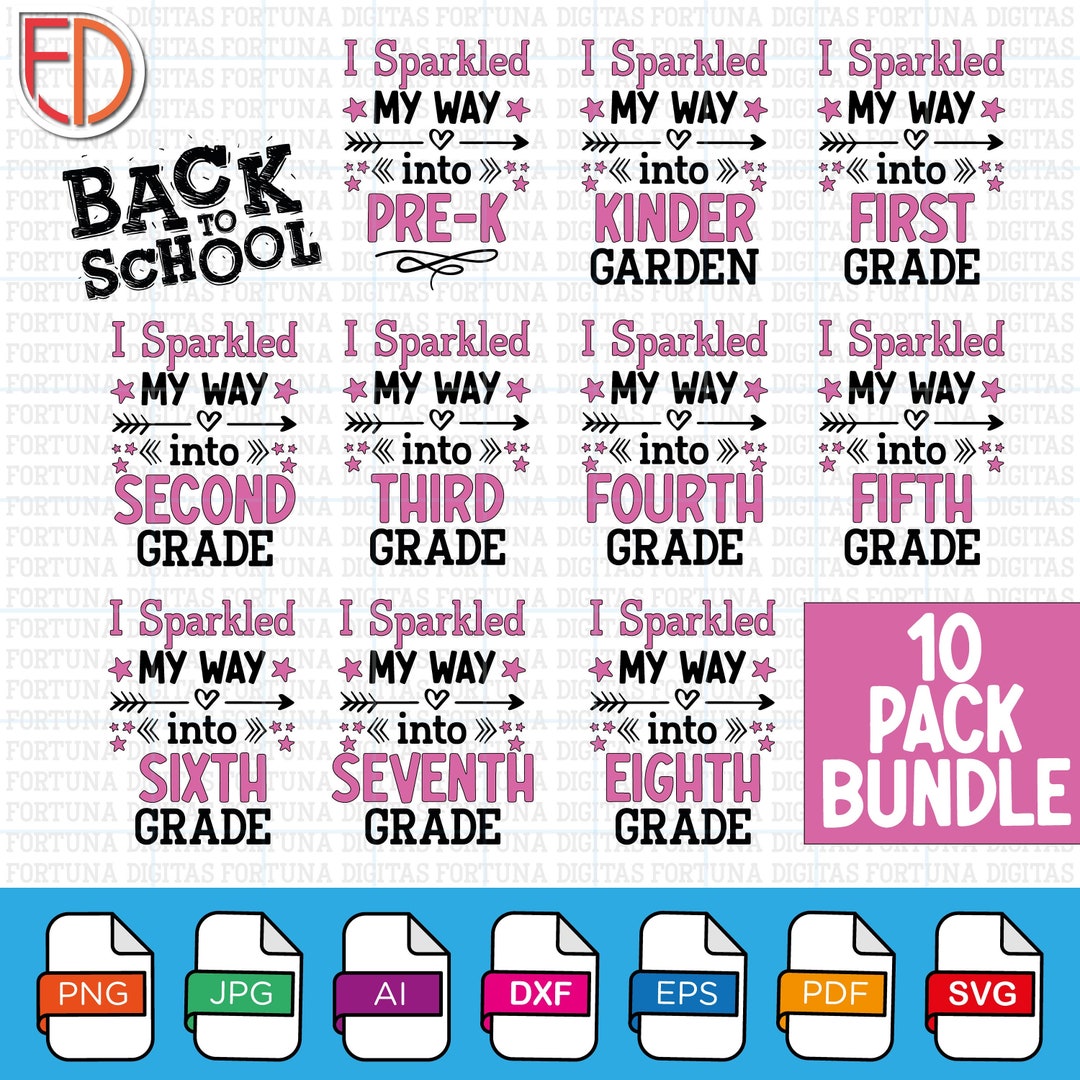 Back to School Bundle SVG Files I Sparkled My Way Into Pre-k Elementary ...
