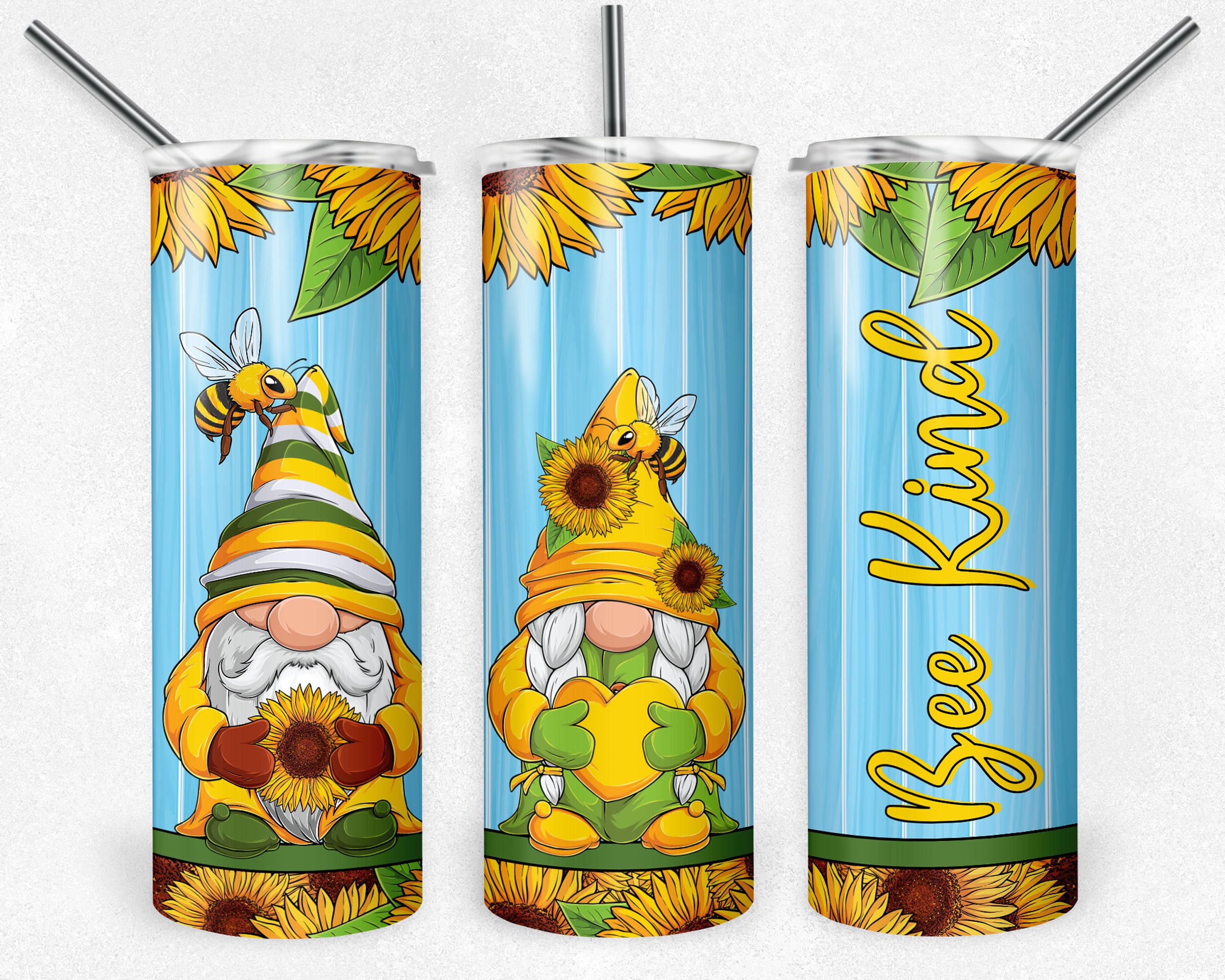 Bee Kind Gnome Tumbler Wrap Sunflower Tumbler 20oz Skinny - Etsy