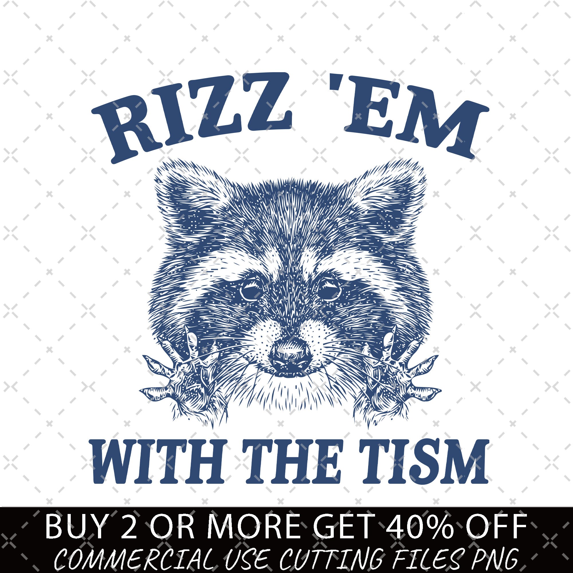 Rizz 'em With the Tism Vintage Drawing Digital File, Funny Raccoon Meme ...