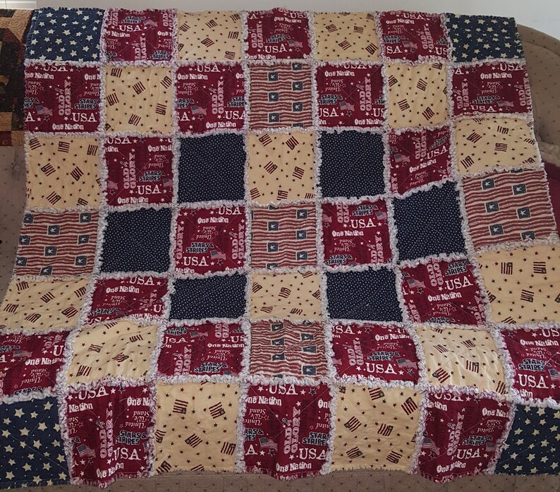 Patriotic Red White & Blue Rag Quilt Throw - Etsy