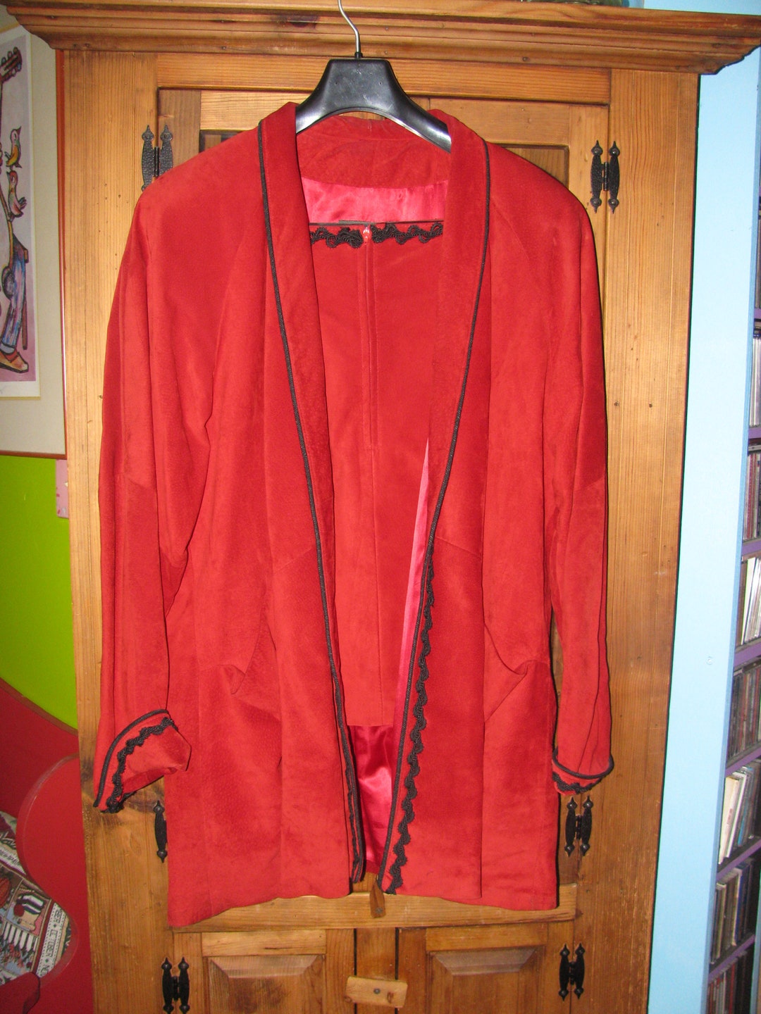 Danier Suede Red Long Jacket With Knee Length Skirted Black Trim - Etsy