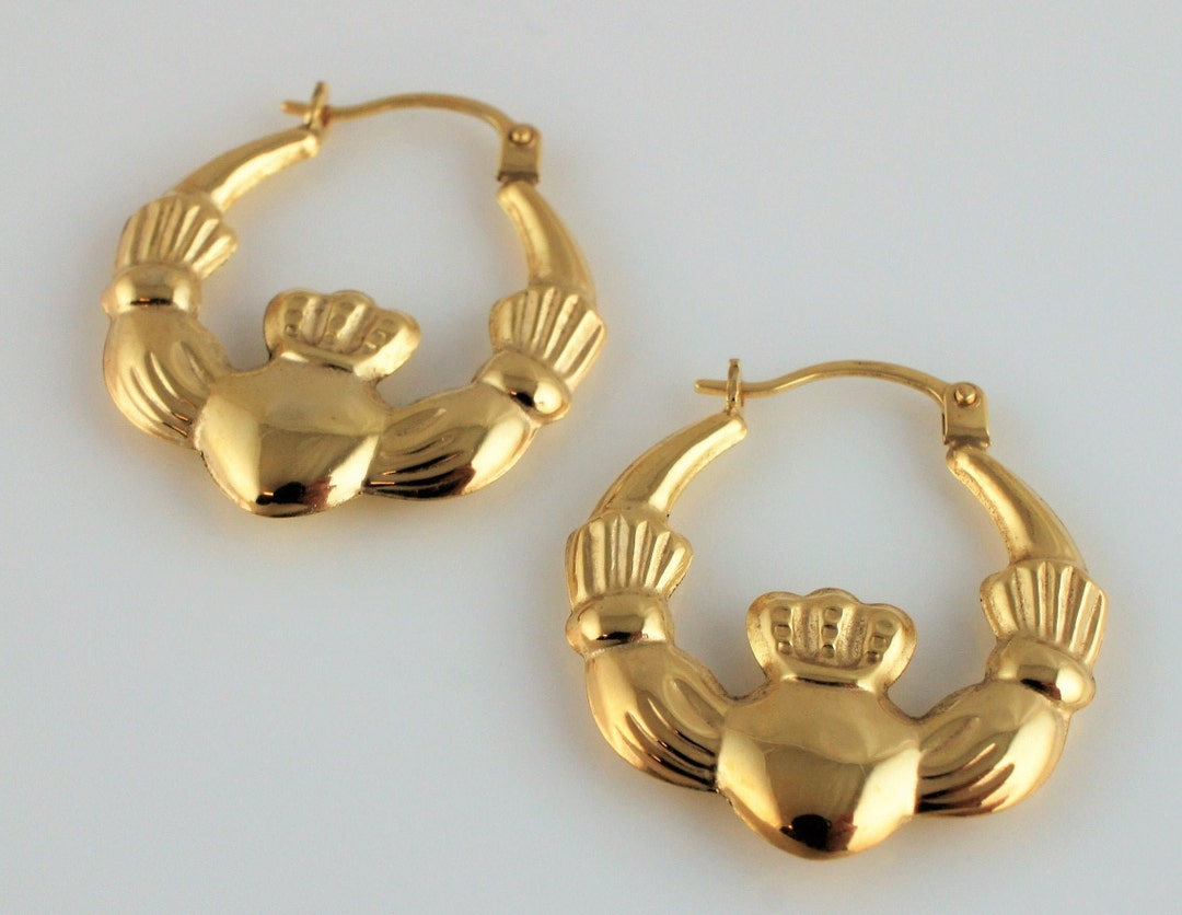 9ct Gold Claddagh Creole Earrings - Creole Earrings - 9k - 375 ...
