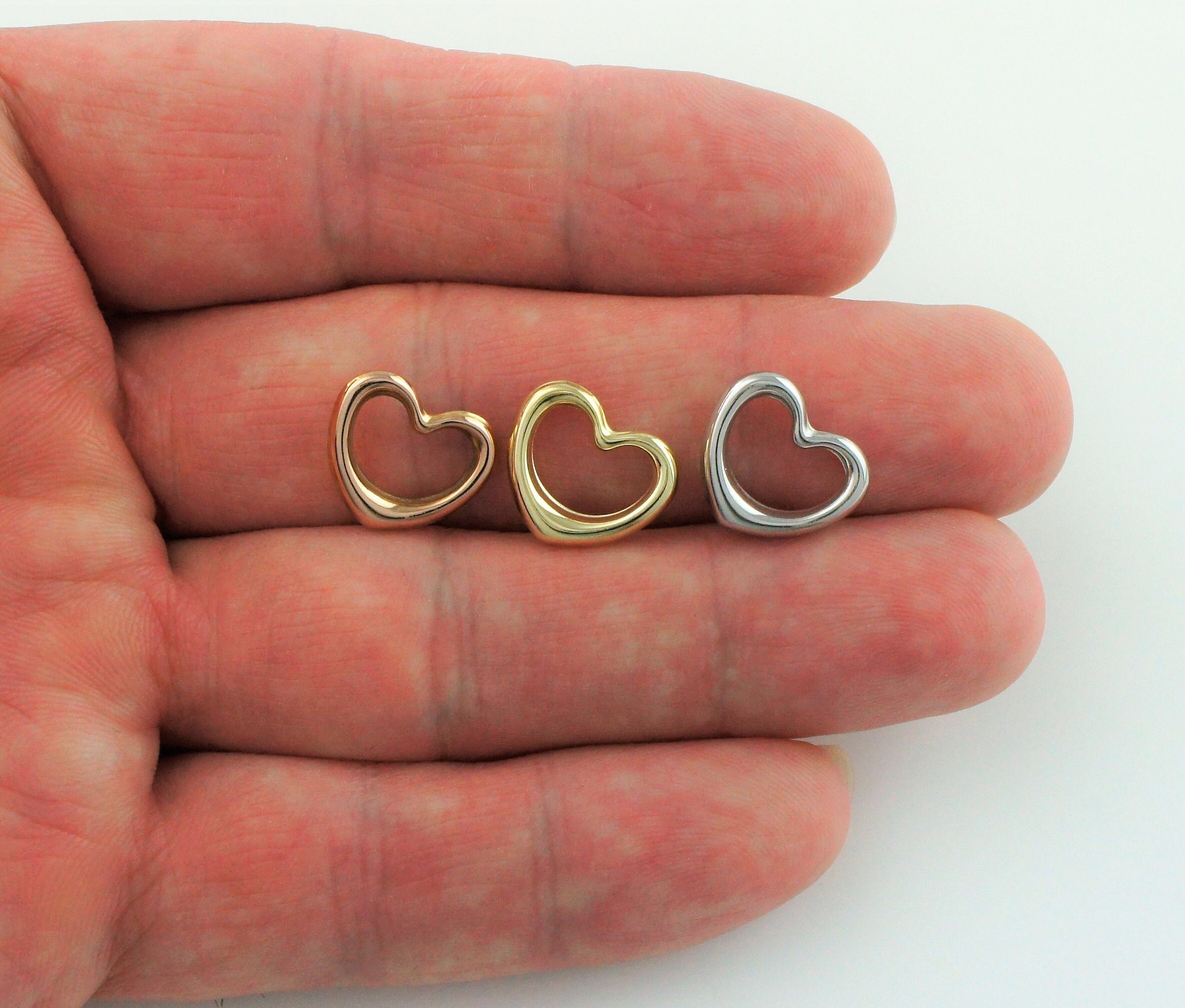 9ct Gold Floating Heart Pendant Charm - Yellow Gold- Rose Gold - White ...