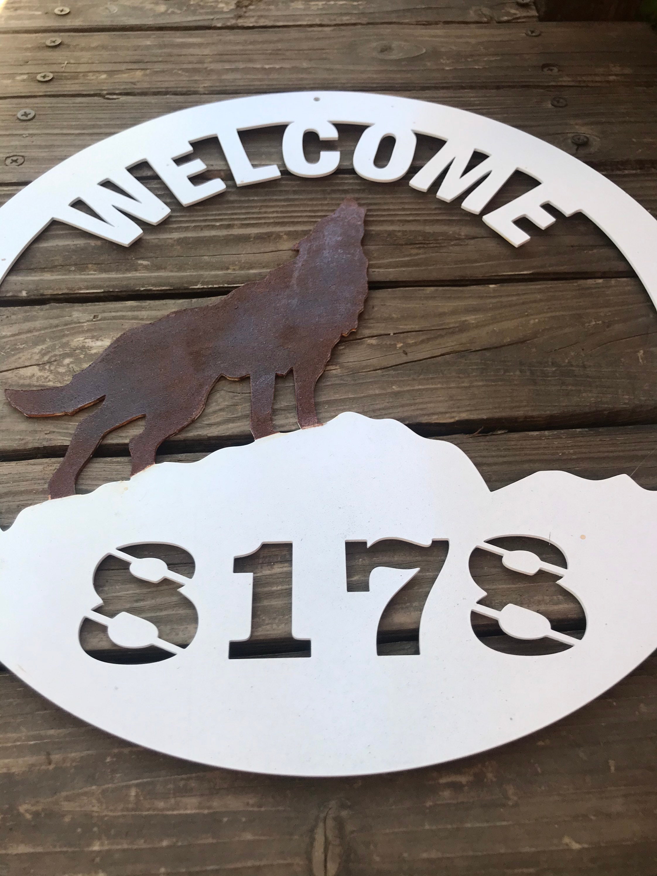 Personalized WELCOME WOLF metal sign laser cut rusted and | Etsy