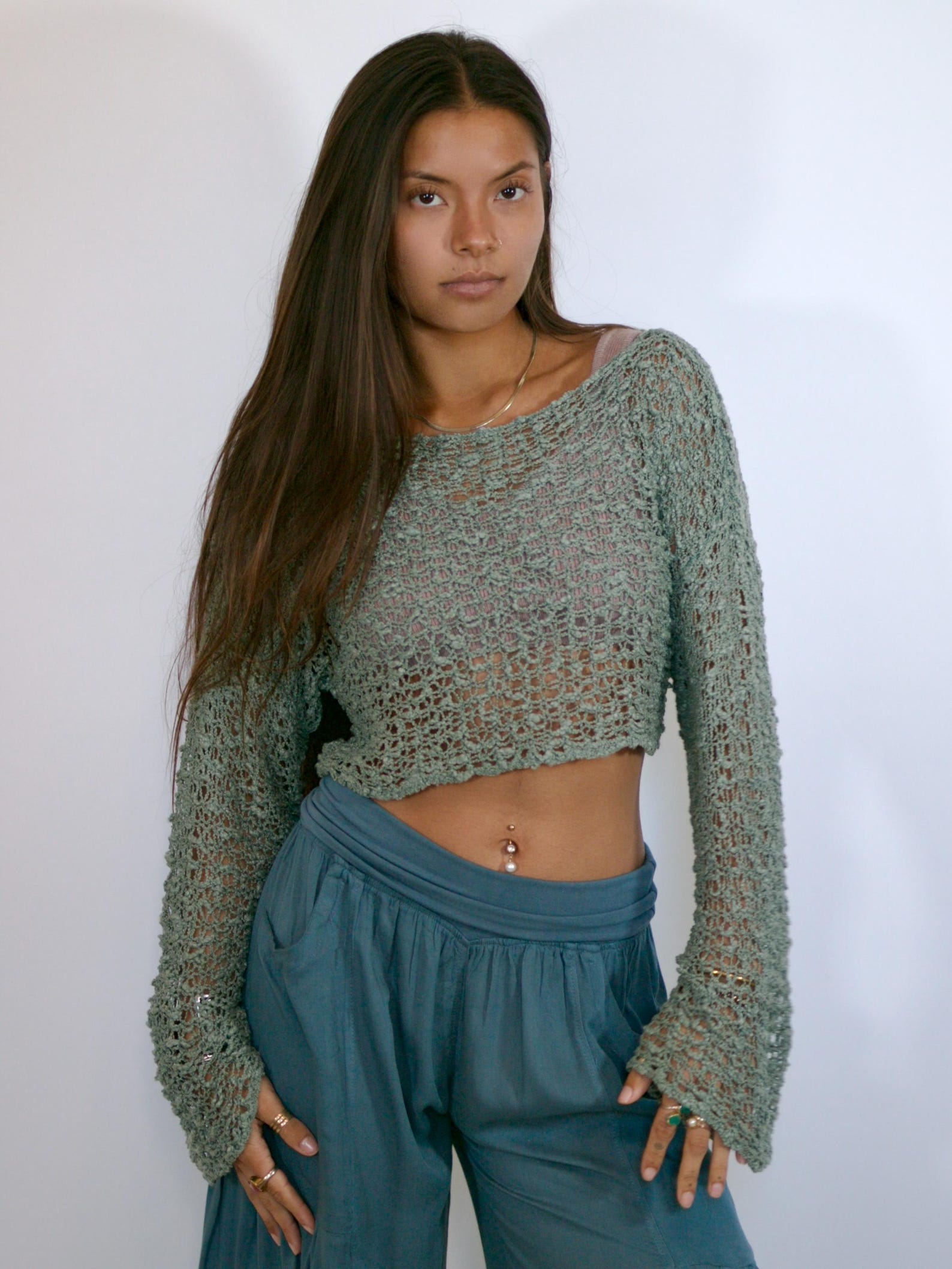 Knitted Shrug, Micro Cropped Long Sleeve, Crochet Top, Beach Cover Up ...