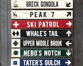 Custom Ski Trail Signs, Skiing Distressed Wood Sign. Personalized ...