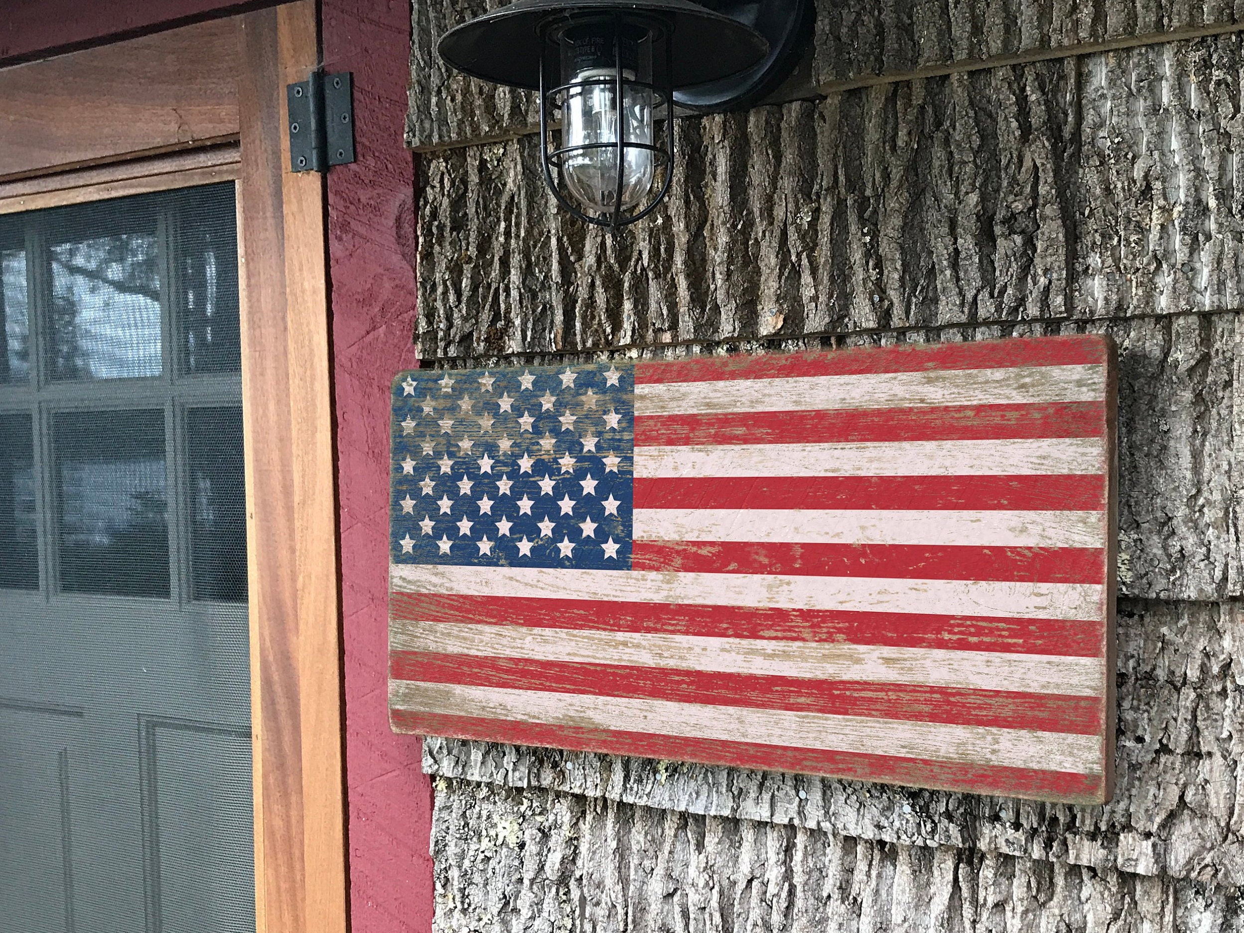 Large Rustic American Wood Flag - Etsy