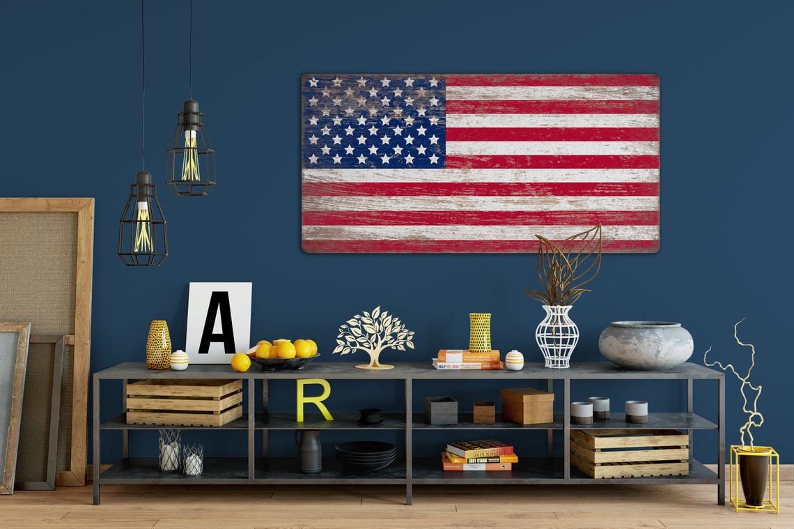 Large Rustic American Wood Flag - Etsy