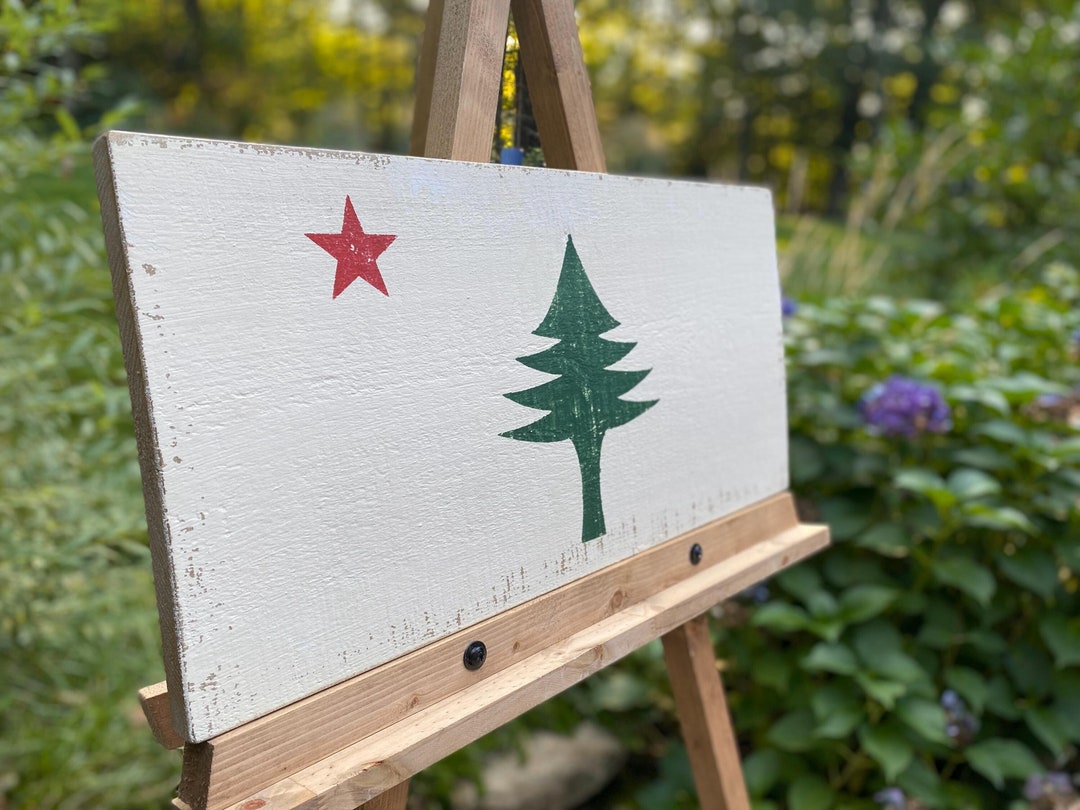 Maine Flag Rustic Wood Sign - Etsy