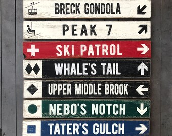 Custom Ski Trail Signs Skiing Distressed Wood Sign. | Etsy