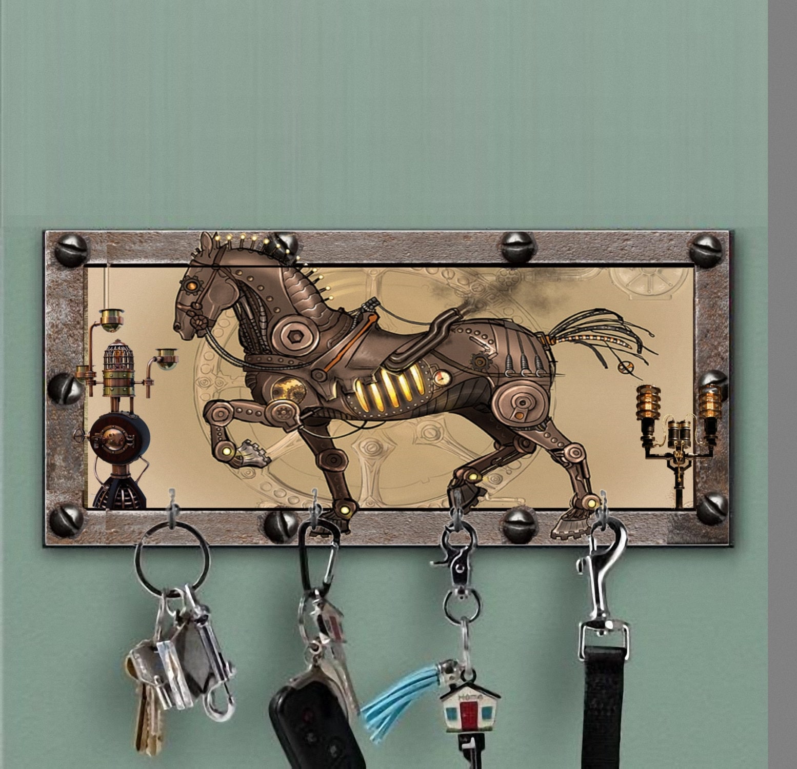 Steampunk Horse Key Holder, Horse Key Hanger, Steampunk Wall Key Rack ...