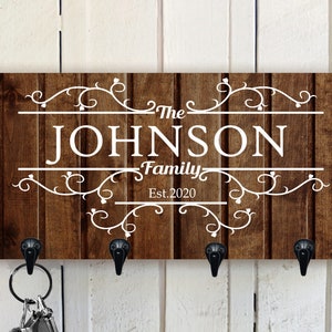 Personalized Family Key Holder Custom Wood Key Hanger for Wall Last ...