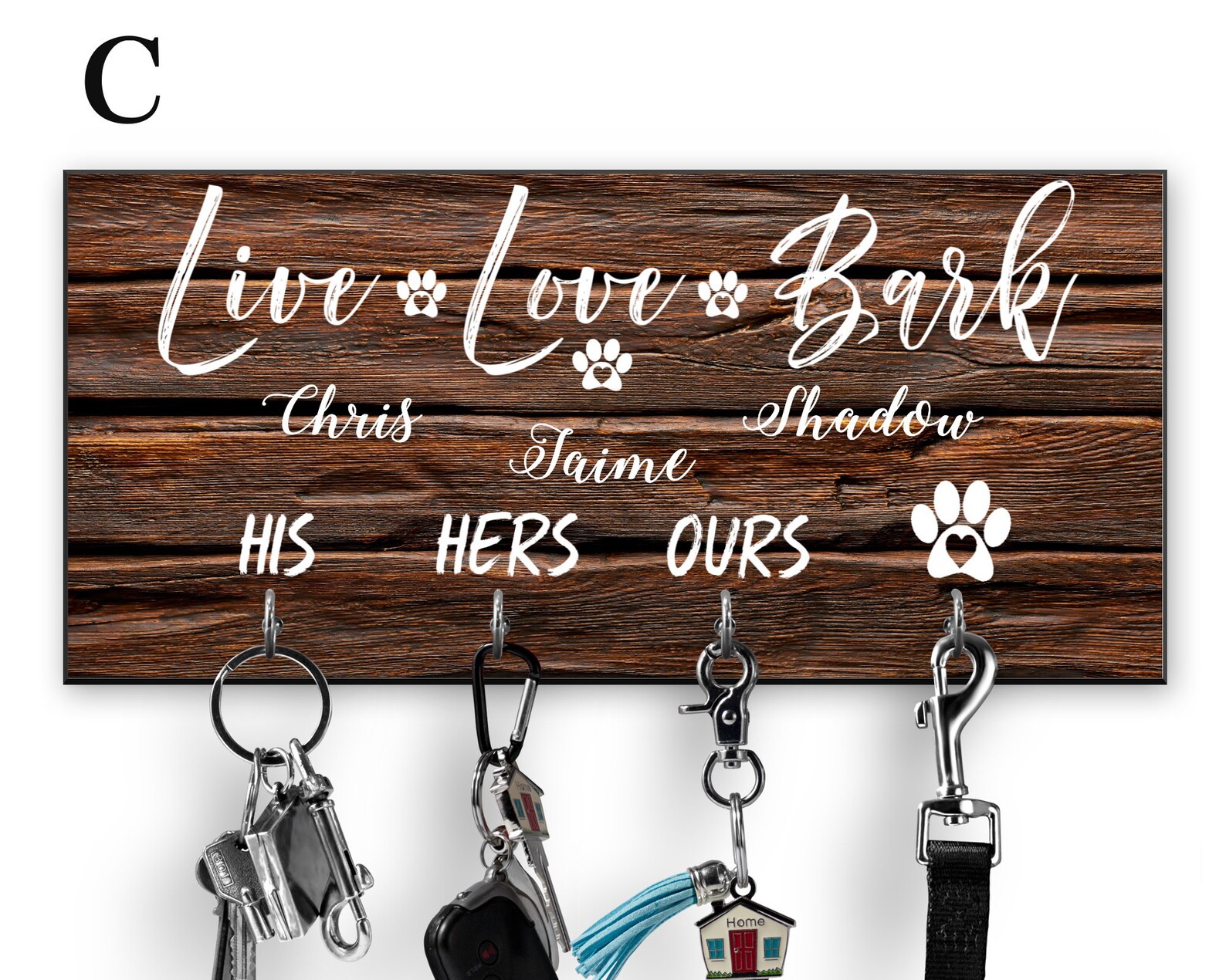 Personalized Family Dog Lovers Key Holder for Wall Custom Wood Key ...