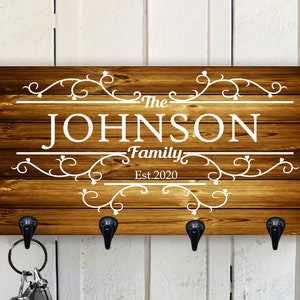 Personalized Family Key Holder Custom Wood Key Hanger for Wall Last ...