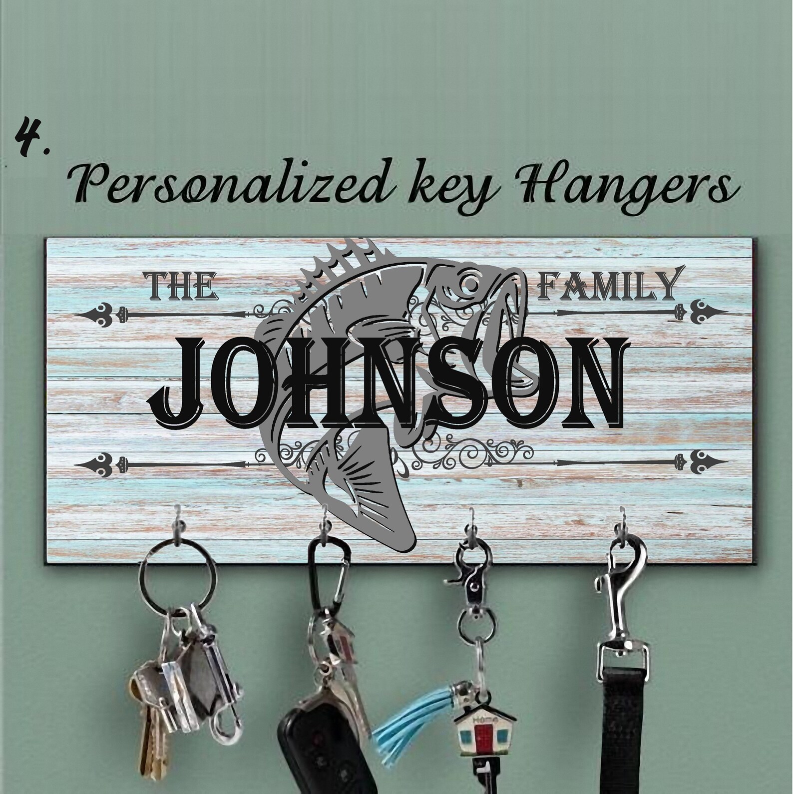 Personalized Key Holder for Wall, Gift for the Fishing Lover, Holder ...
