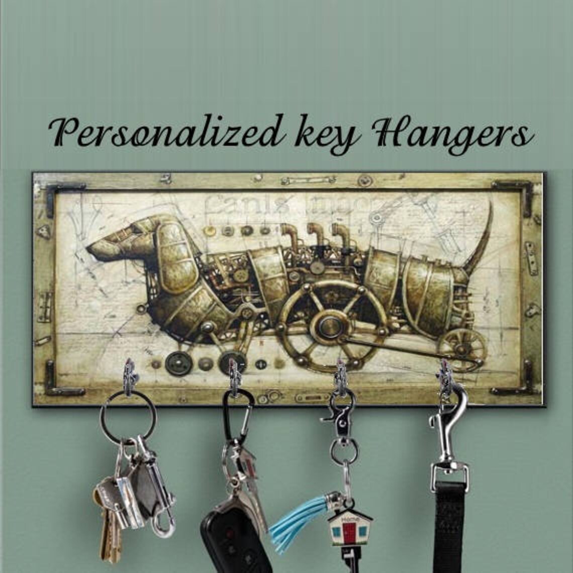 Steampunk Key Holder, Dog Key Hanger, Steampunk Wall Key Rack, Wall ...