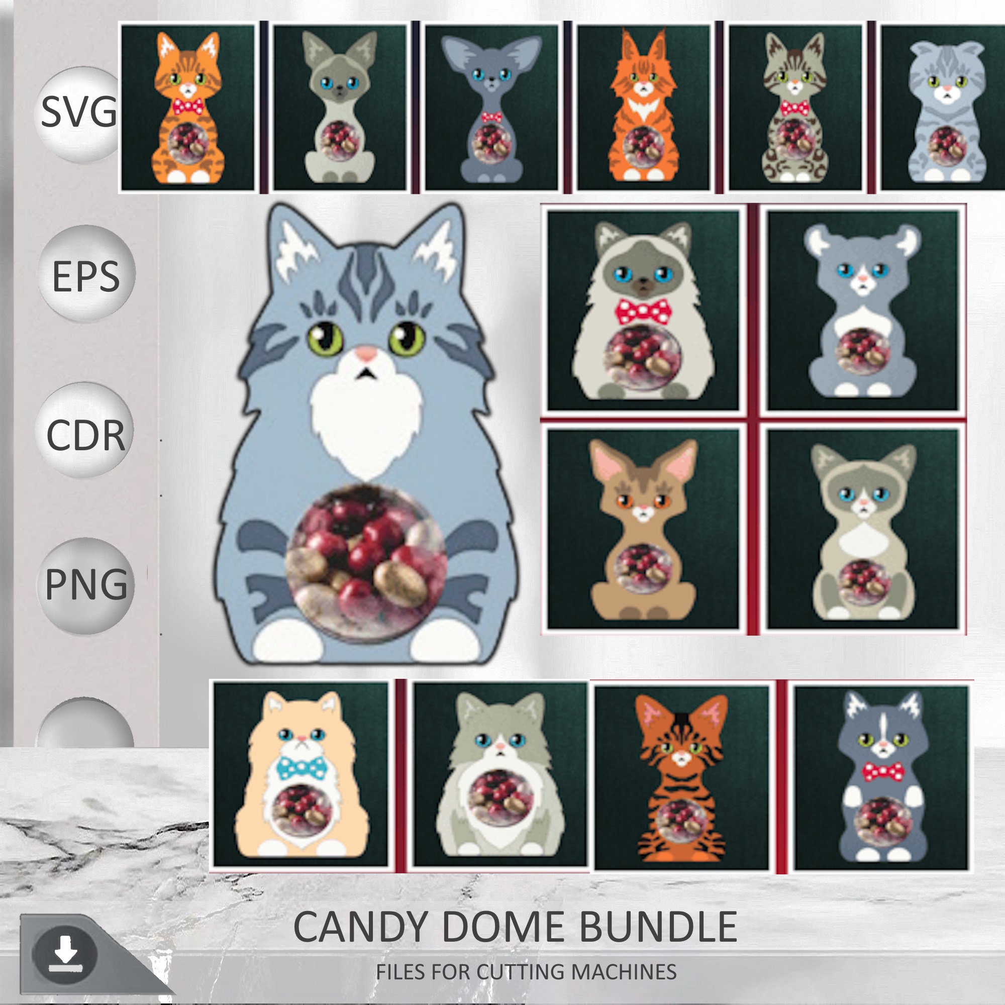 Cat Breeds Candy Dome Bundle Svg - Etsy
