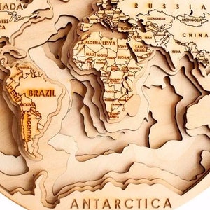 3d Wooden Map of the World, Multi -layer Panel 3D Wood World Map 5 ...