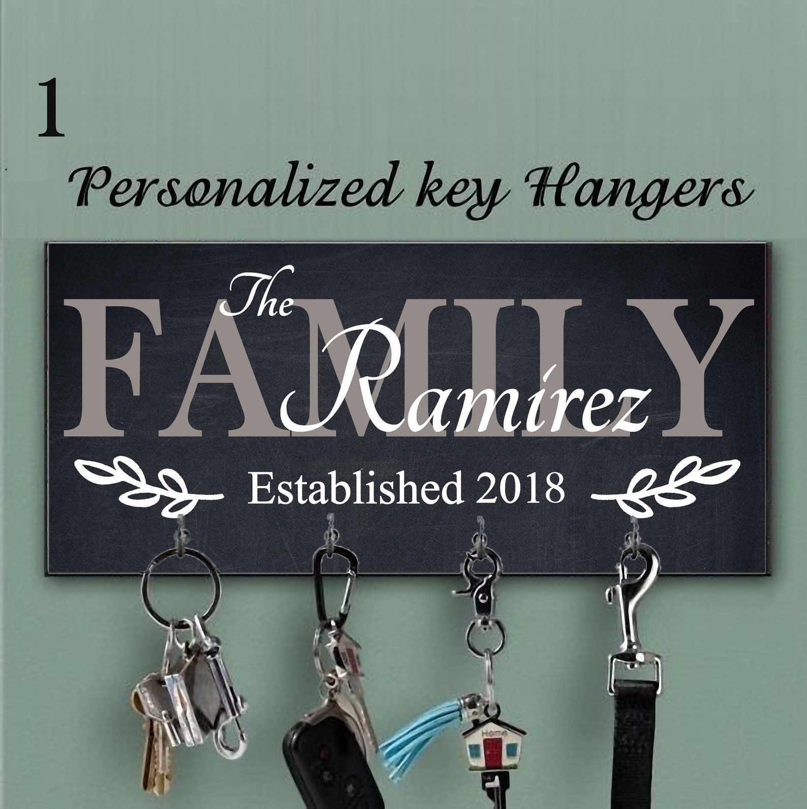 Black Family Key Holder for Wall, Charcoal Key Hanger, Last Name Key ...