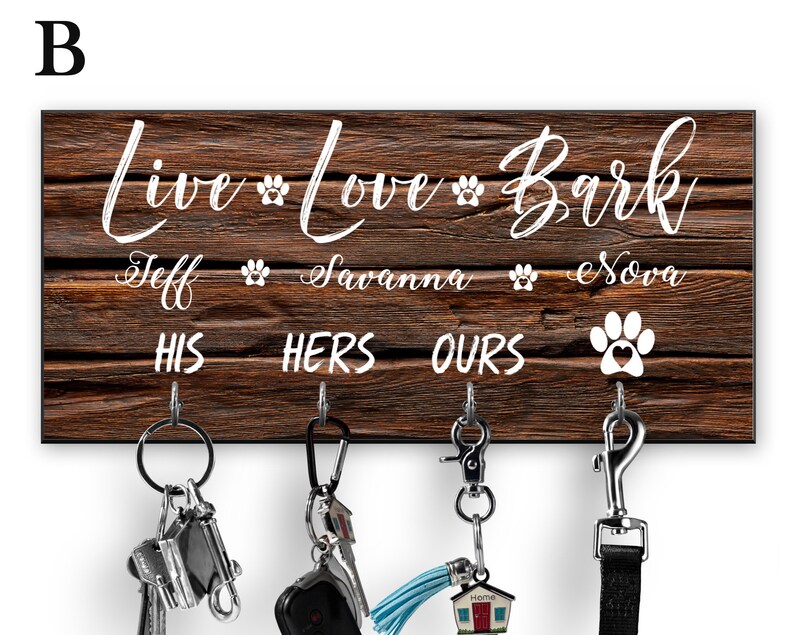 Personalized Family Dog Lovers Key Holder for Wall Custom Wood Key ...