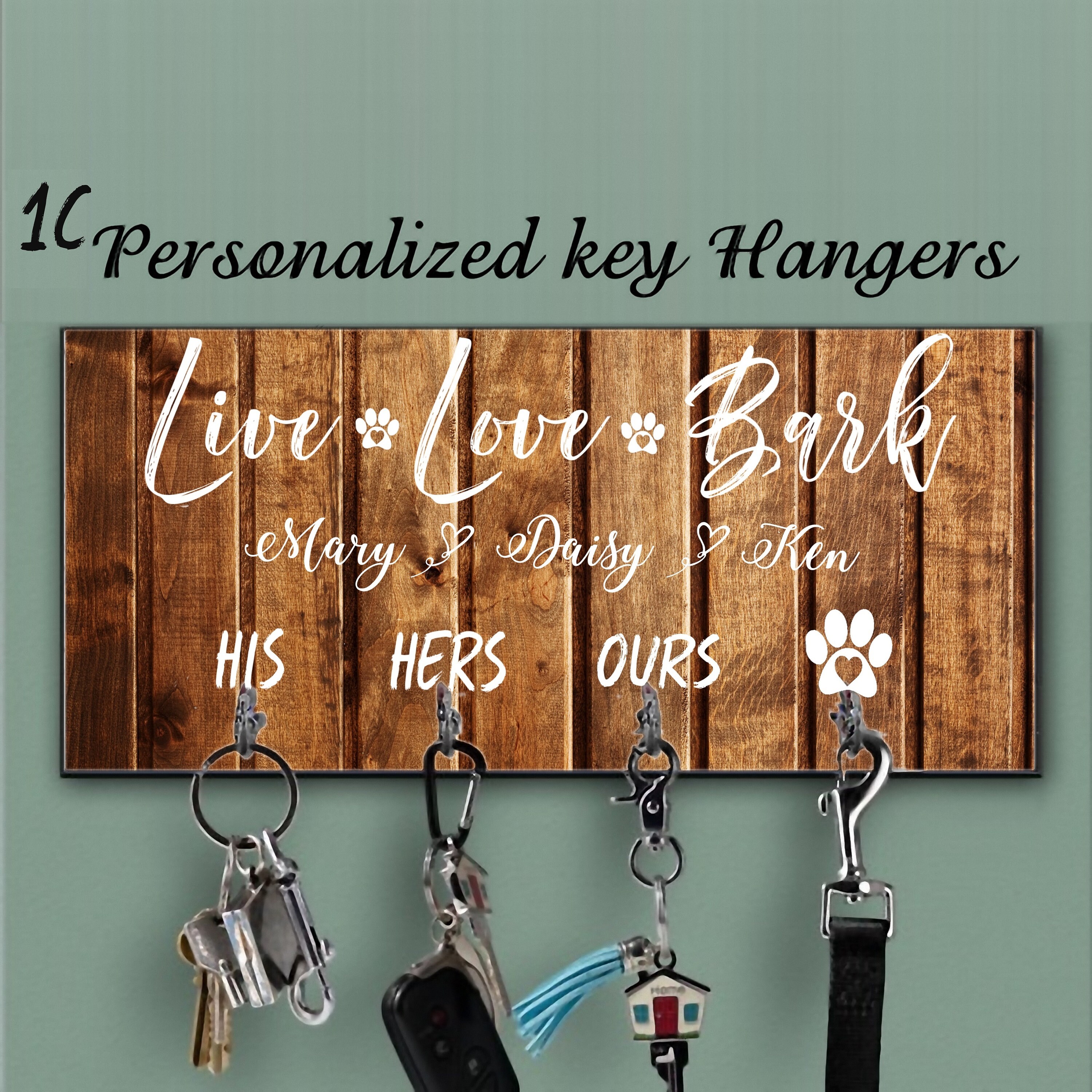 Dog Lovers Key Hanger- Custom Wood Key Holder for Wall- Personalized ...