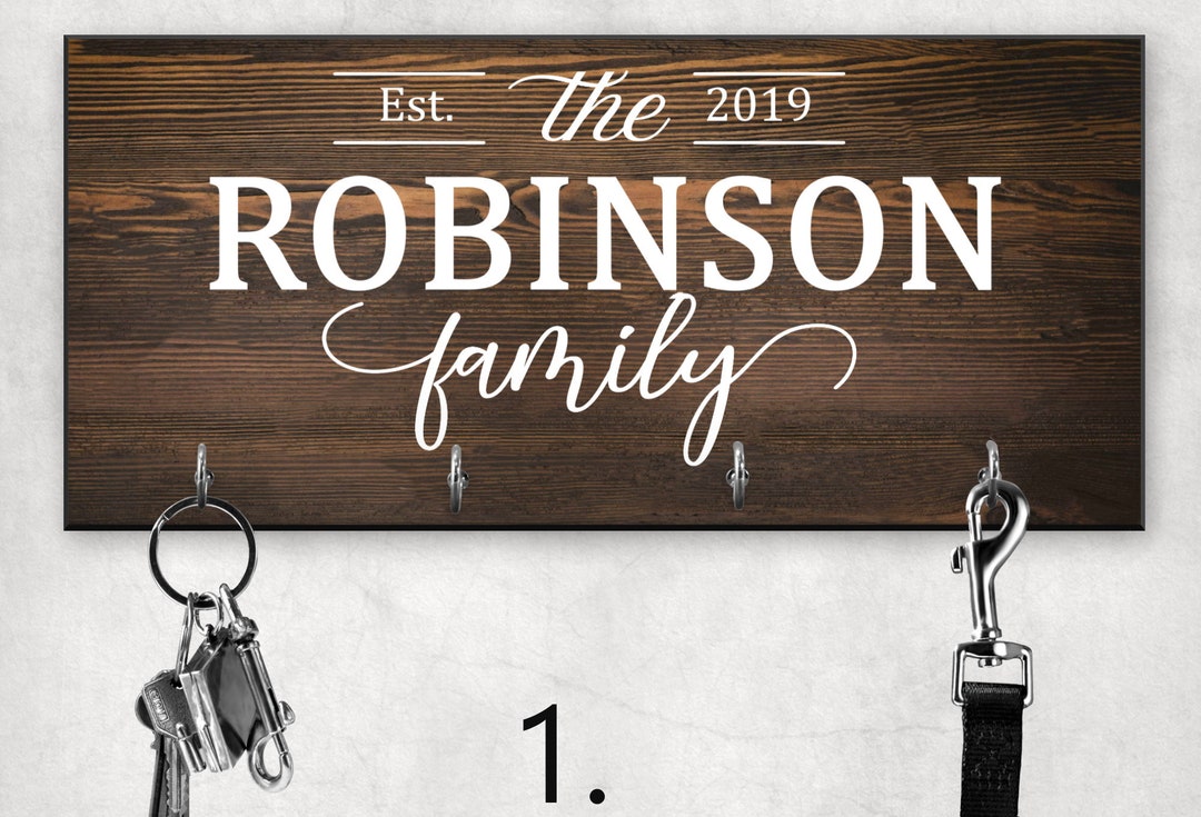 Personalized Family Key Holder for Wall Dog Leash Hooks House Warming ...